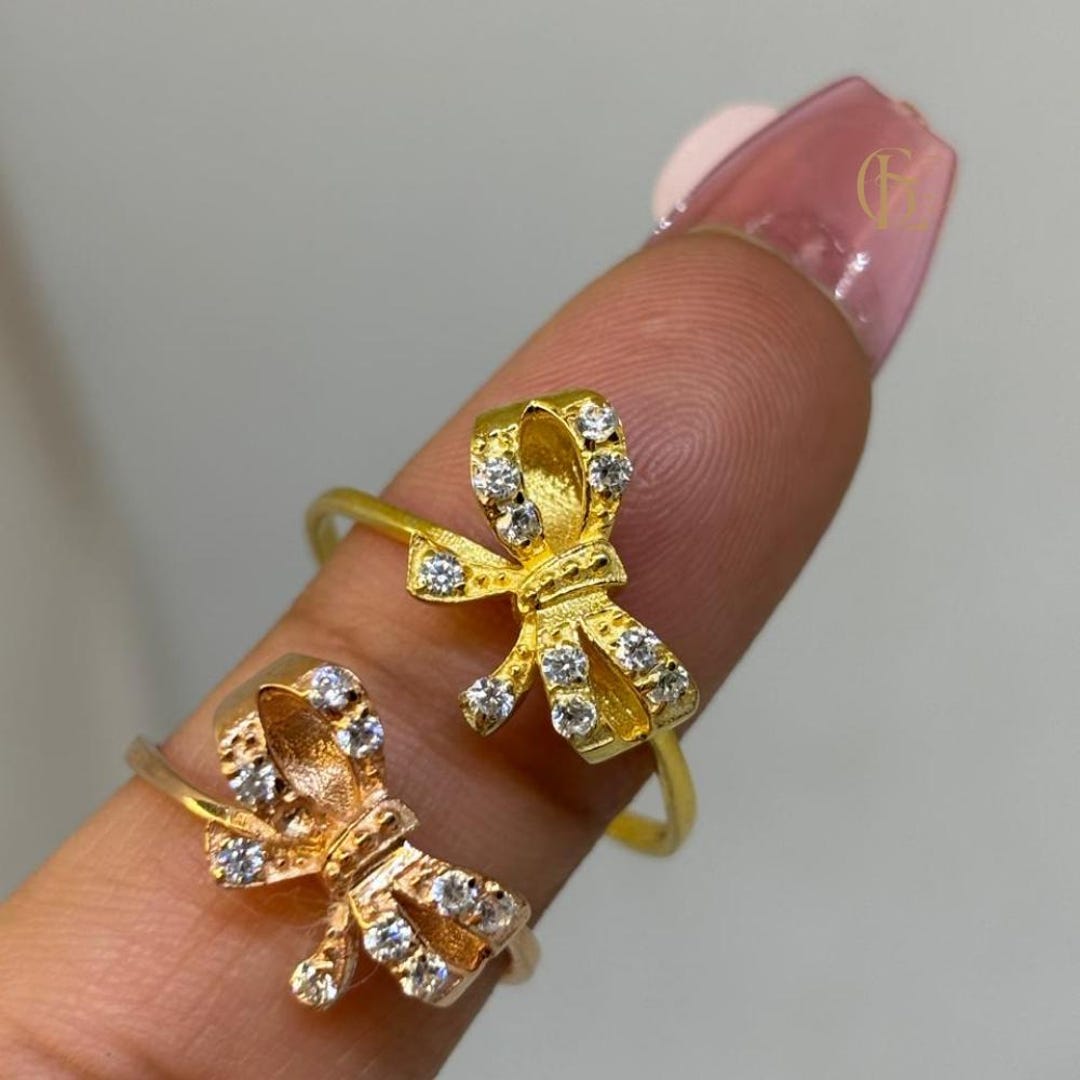 Sterling Silver Dainty Ribbon Bow Tie Ring, Gold Bowknot Thin Stacking ...