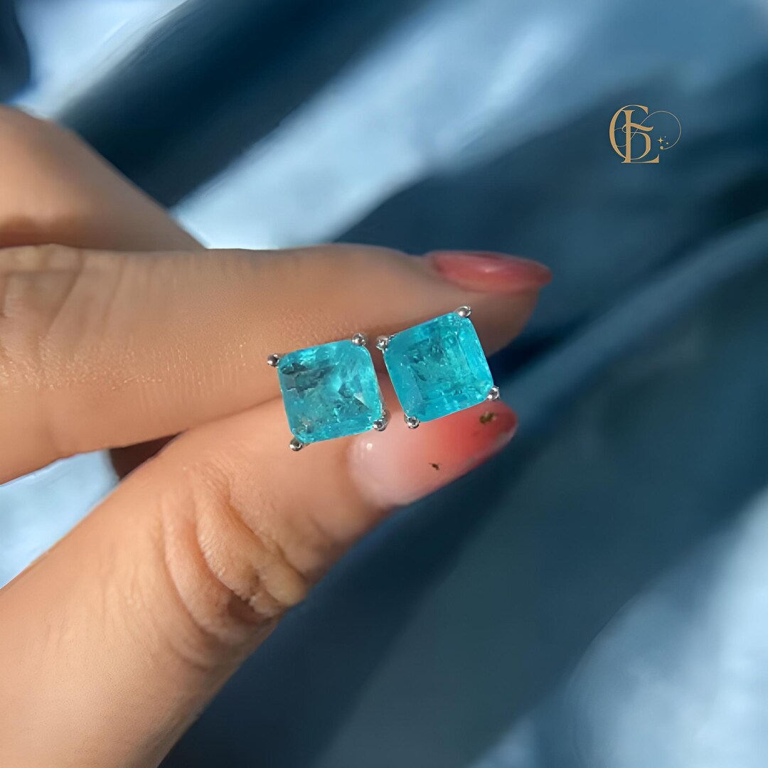 100% Glowing Doublet Paraiba Tourmaline Studs, Exotic Neon Blue Color ...