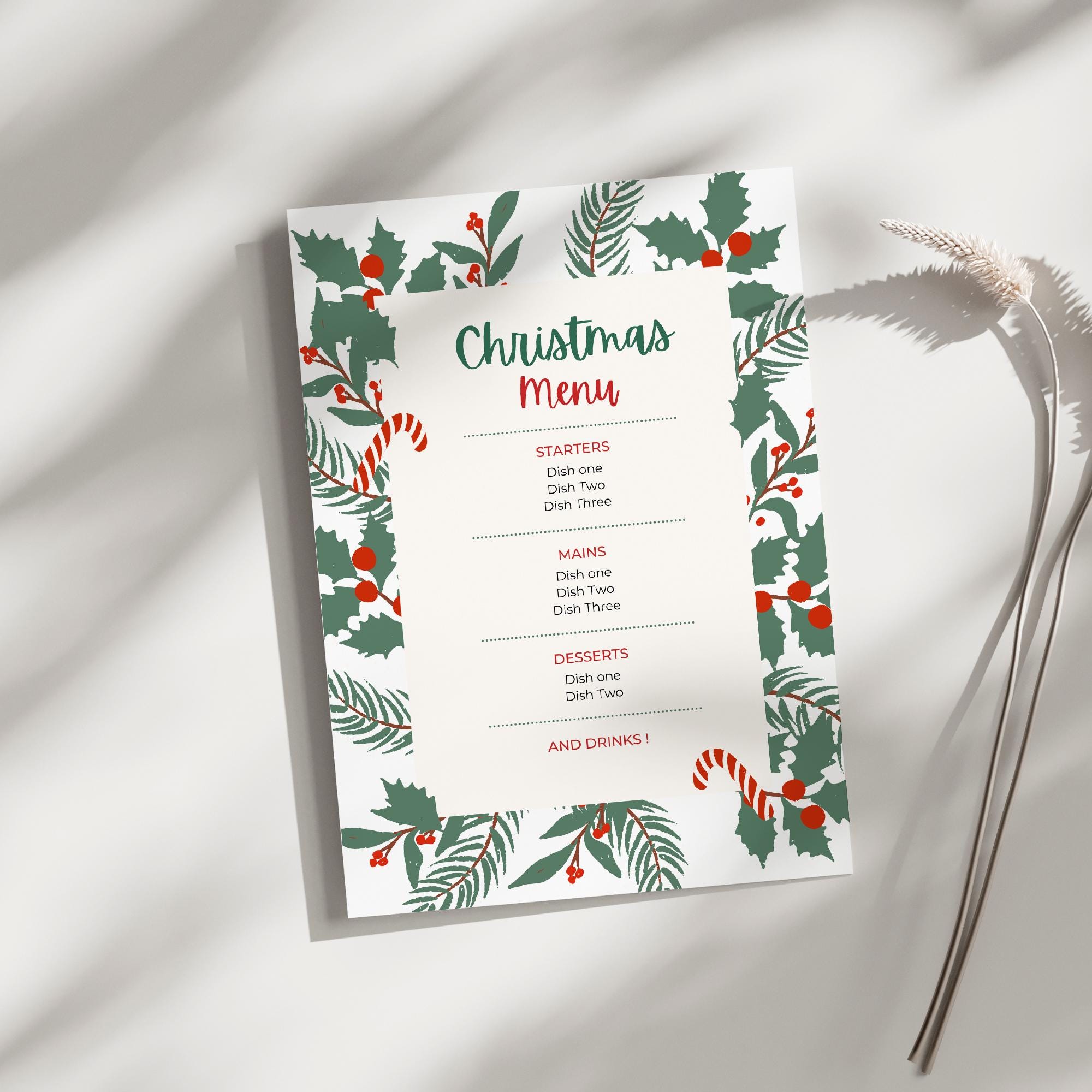 Christmas Party Menu, Printable Menu, Digital Template, Party Editable ...