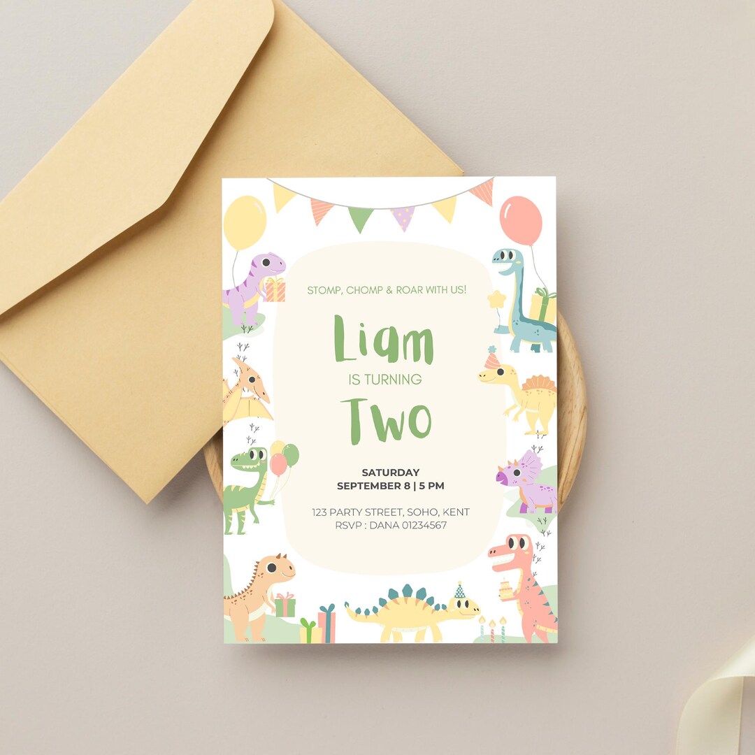 Dino Birthday Party Invite, Printable Invite, Digital Template, Party ...