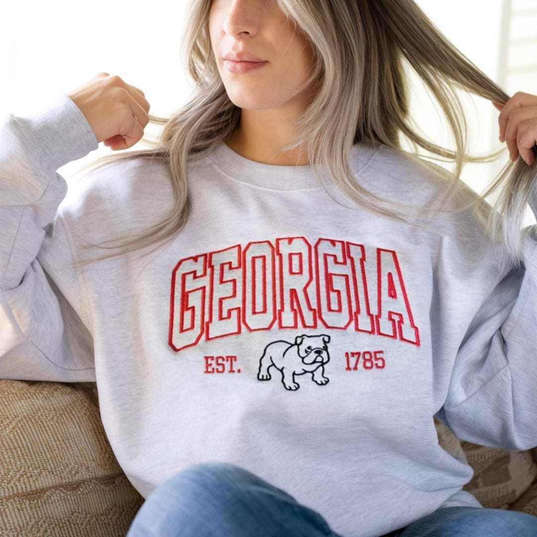 Georgia Embroidered Sweatshirt, Varsity Style College Crewneck, Bulldog ...
