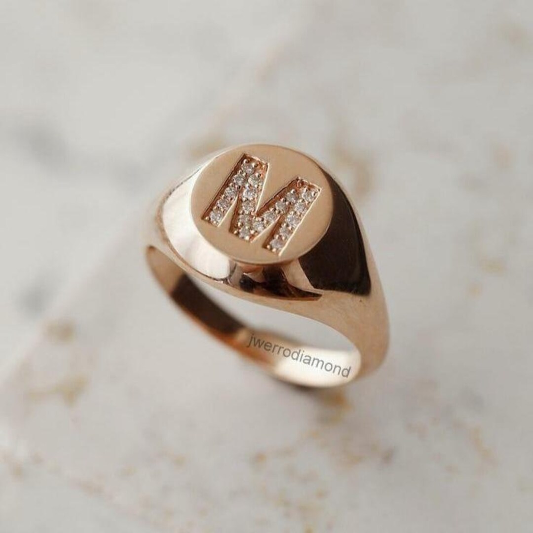Alphabet Letter M Diamond Ring, Pave Set Round Moissanite Diamond ...