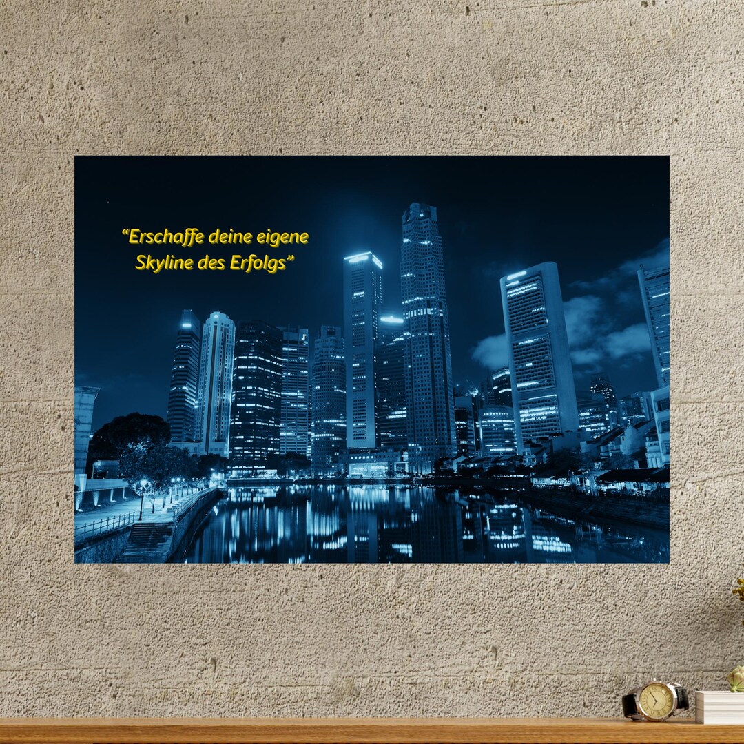 Singapore Skyline Poster at Night With Motivational Quote – Wall ...