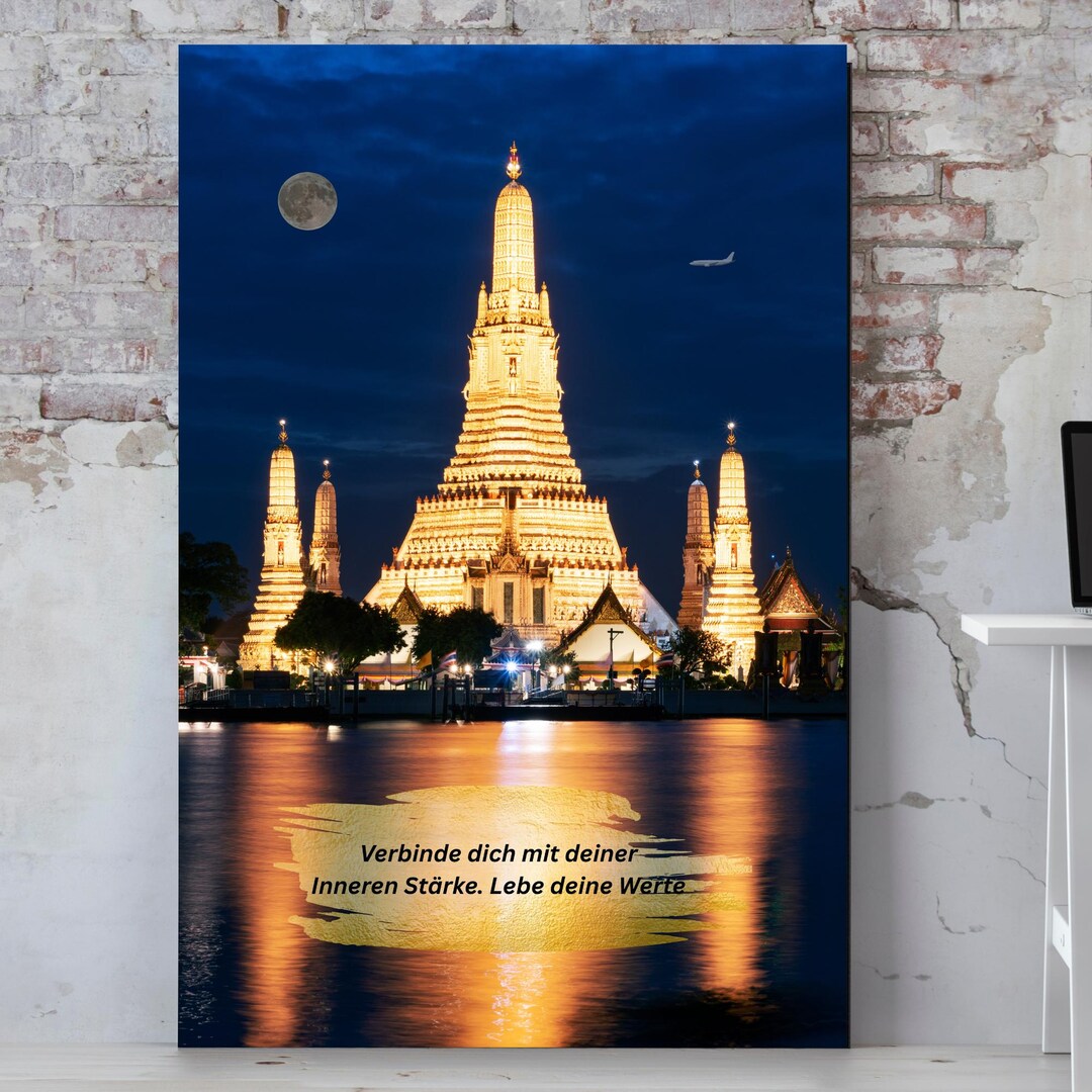 Digital Art Wat Arun Poster With Evening Motif & Inspirational Quote ...
