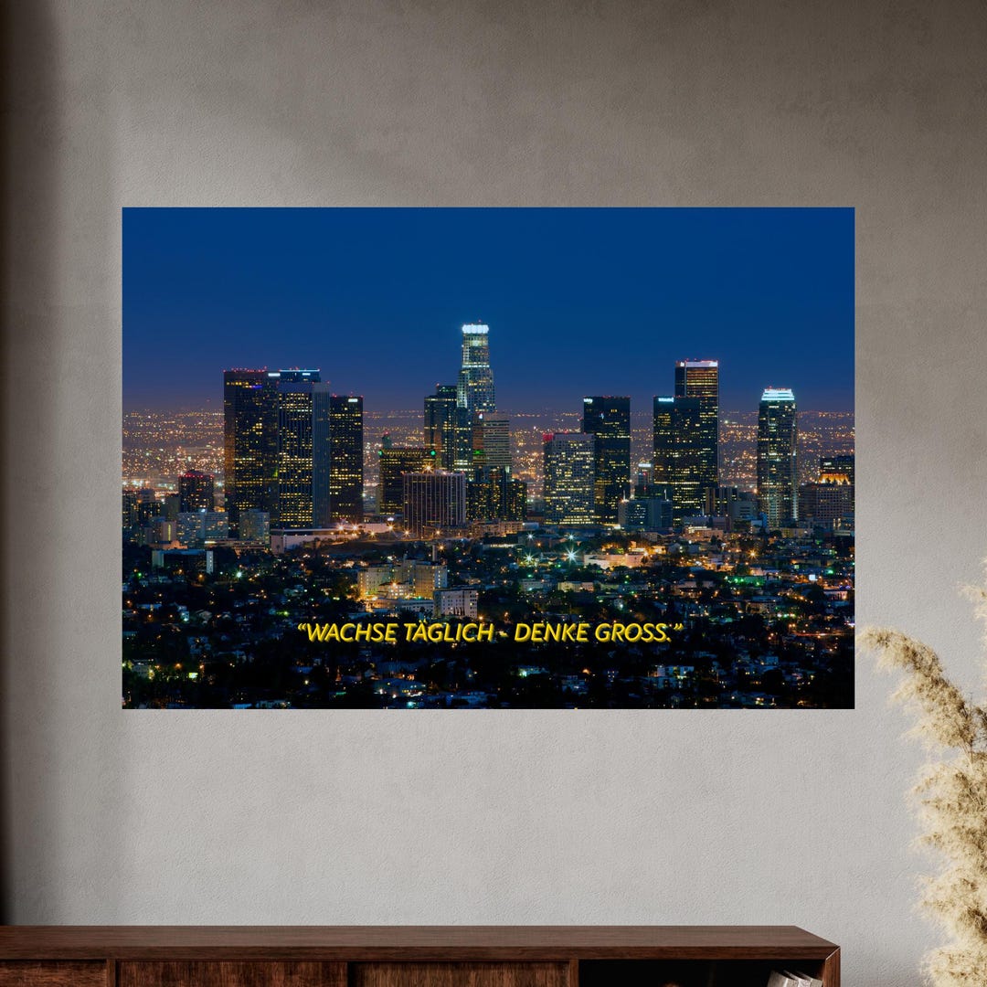 Los Angeles Skyline Digital Print at Night With Inspirational Quote ...