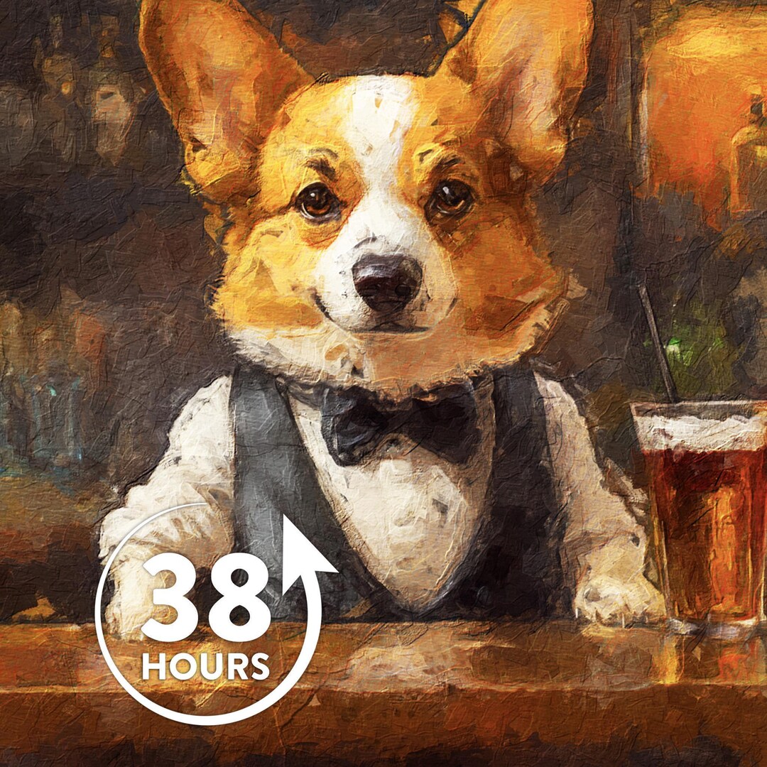 Custom Dog Bartender Portrait, Custom Corgi Pet Portrait, Pet Painting ...