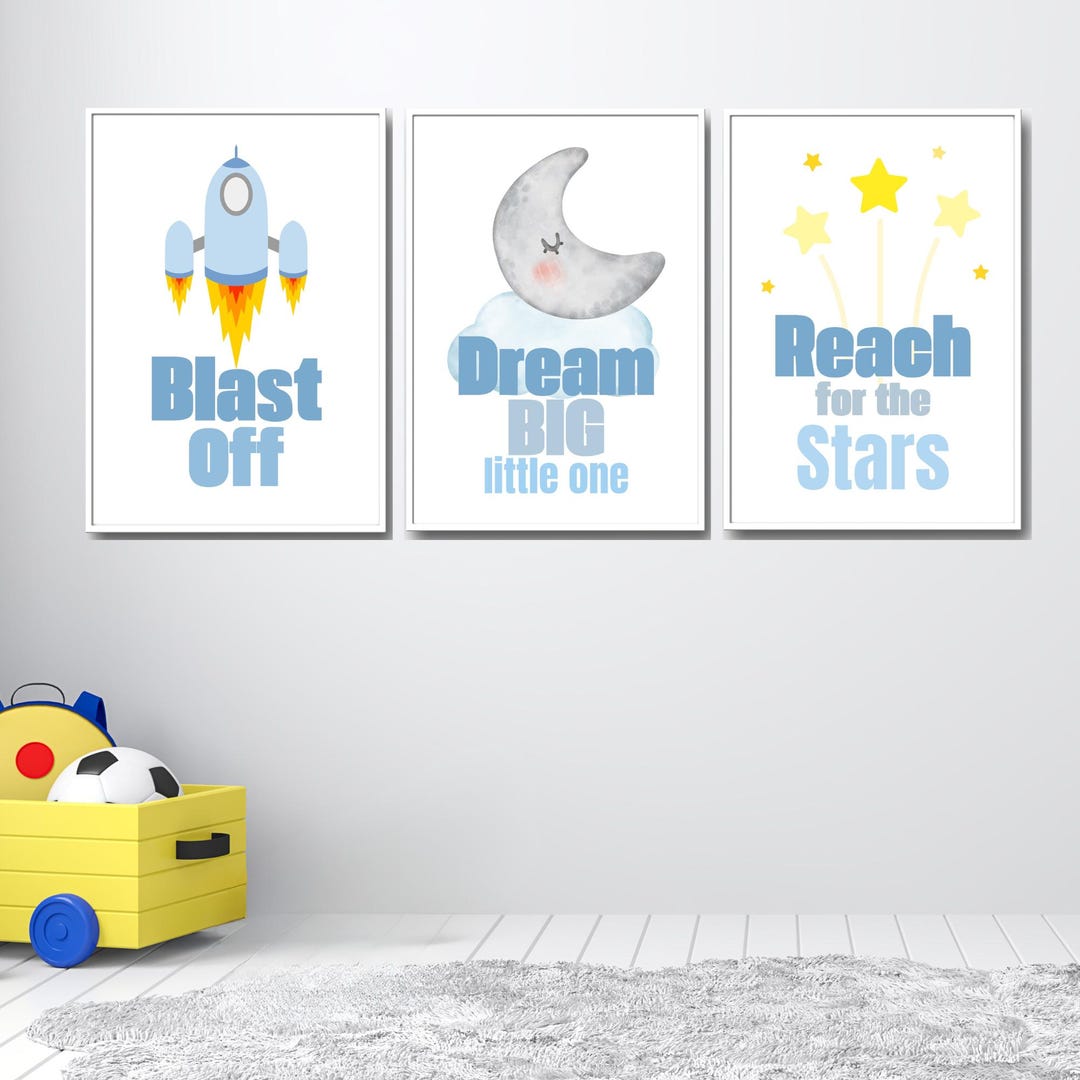 Space Nursery Prints: Rocket, Moon, Stars Art (digital Download) - Etsy