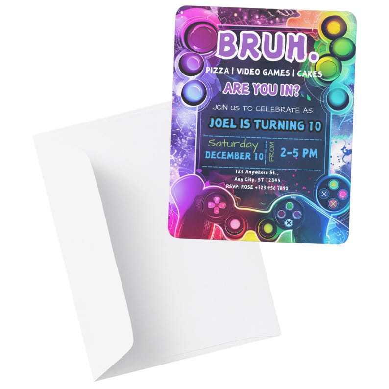Bruh Birthday Invitation for Kid, Neon Bruh Invitation, Neon Party ...
