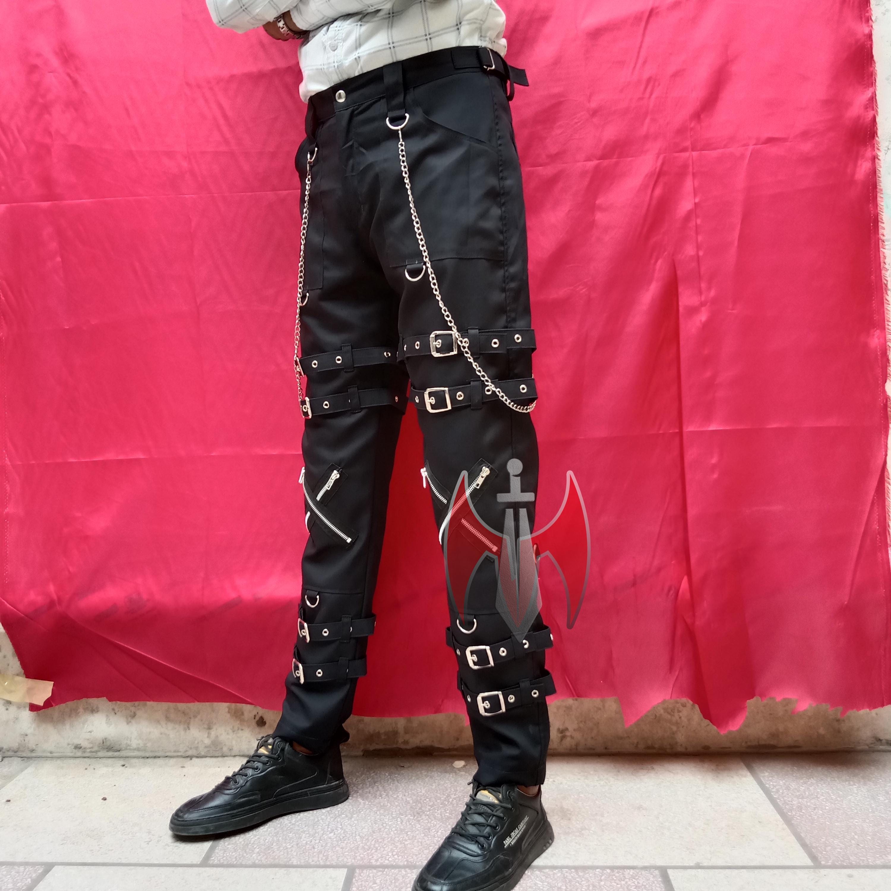 Men Gothic Pant Rock Black Punk Buckle Zips Chain Strap Cross TRIPP ...