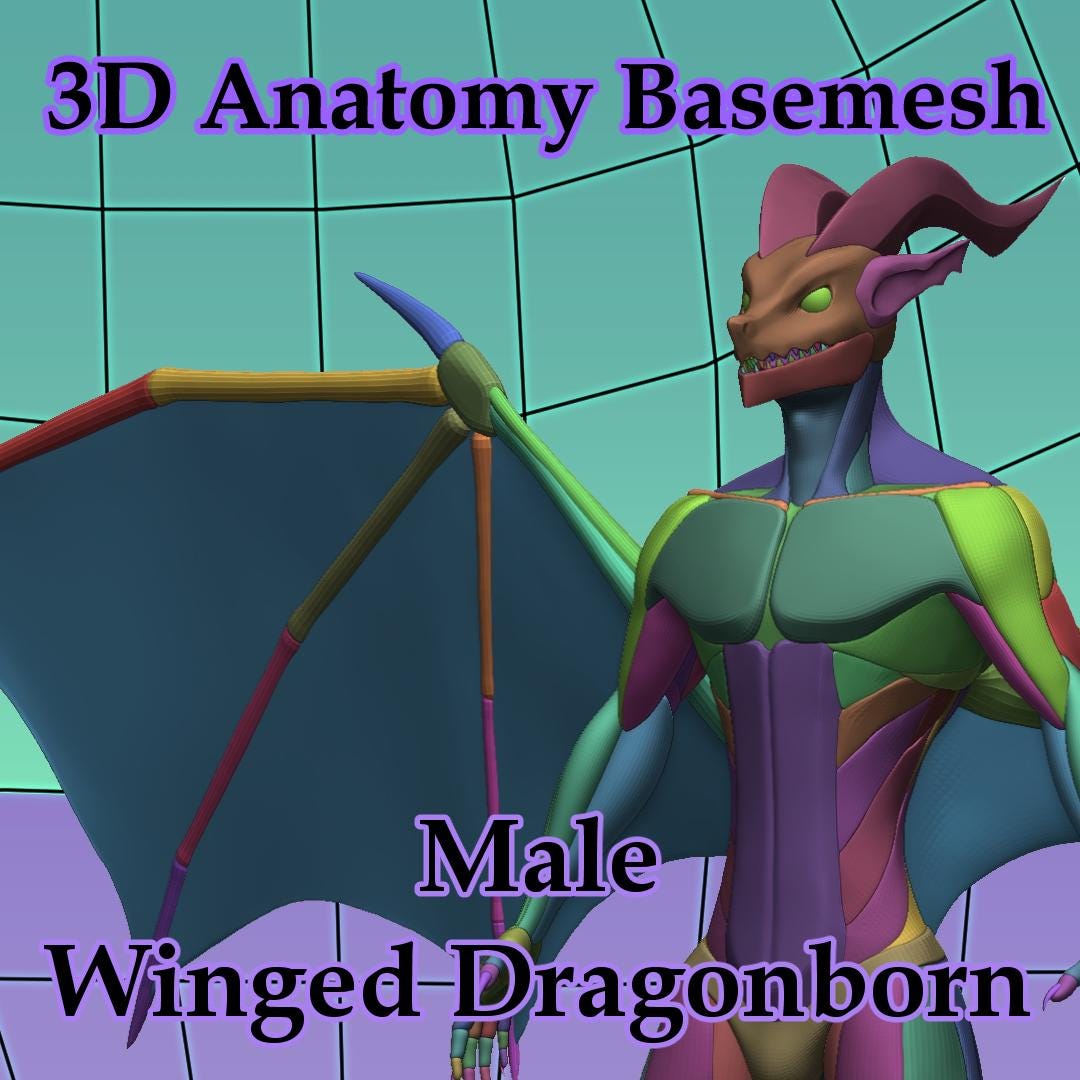 Winged Dragonborn Basemesh: 3D Character Model (ZTL, OBJ, FBX Files) - Etsy