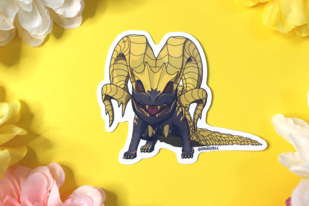 Chibi Gold Dragon Laminated Vinyl Sticker, Inspired by Monster Hunter's ...
