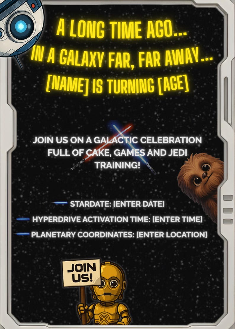 Star Wars Inspired Birthday Invitation | Digital Download | Editable in ...
