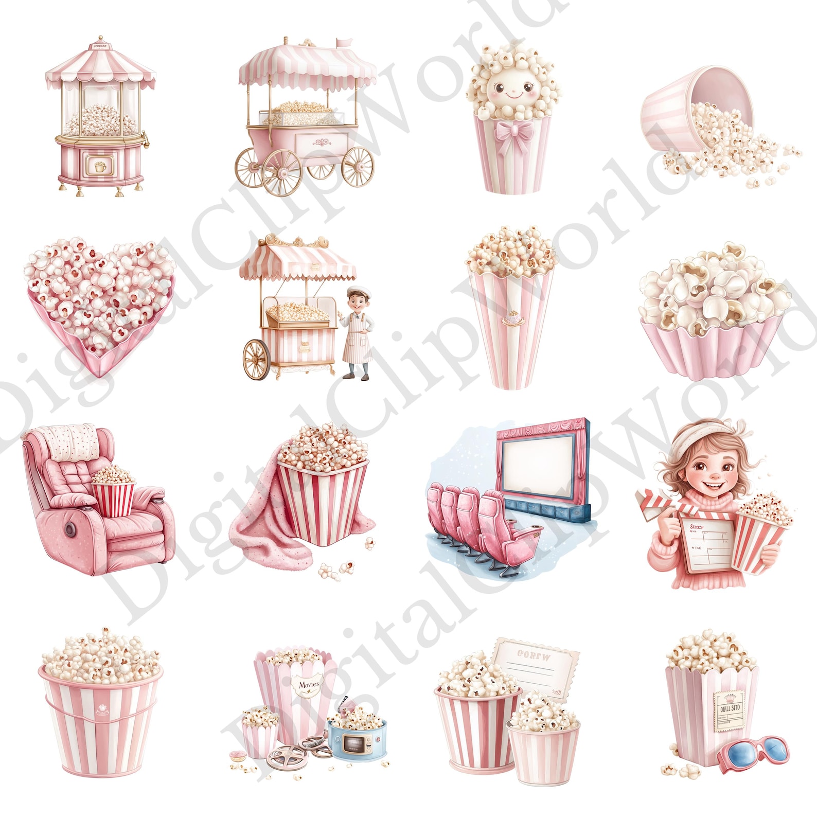 Watercolor Popcorn Clipart | Movie Night Clipart | Cinema Clipart ...