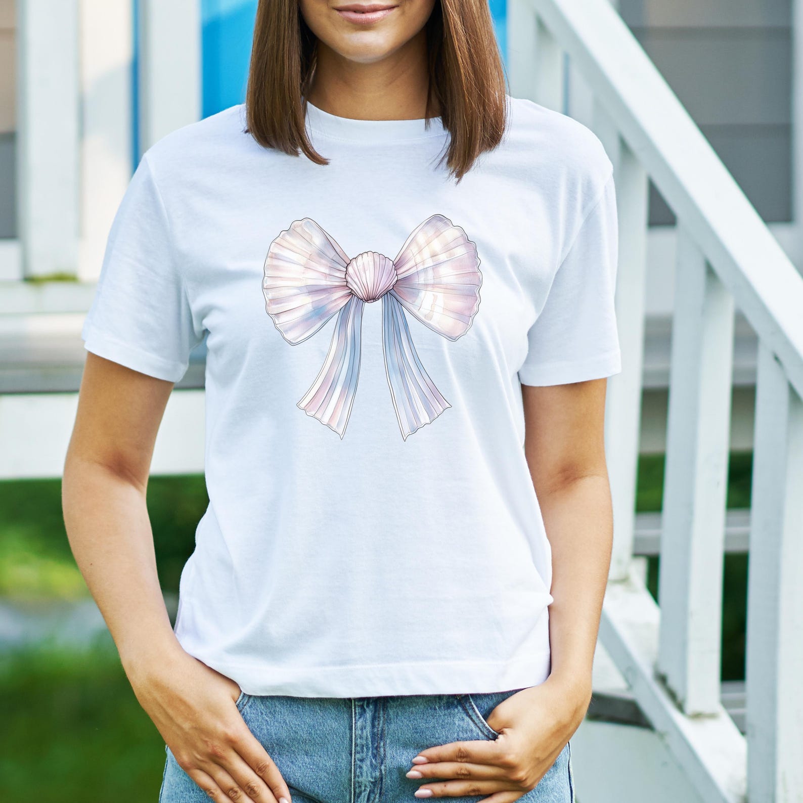 Seashell Bow PNG Bundle | Coastal Girly Ocean Print | Coastal Coquette ...