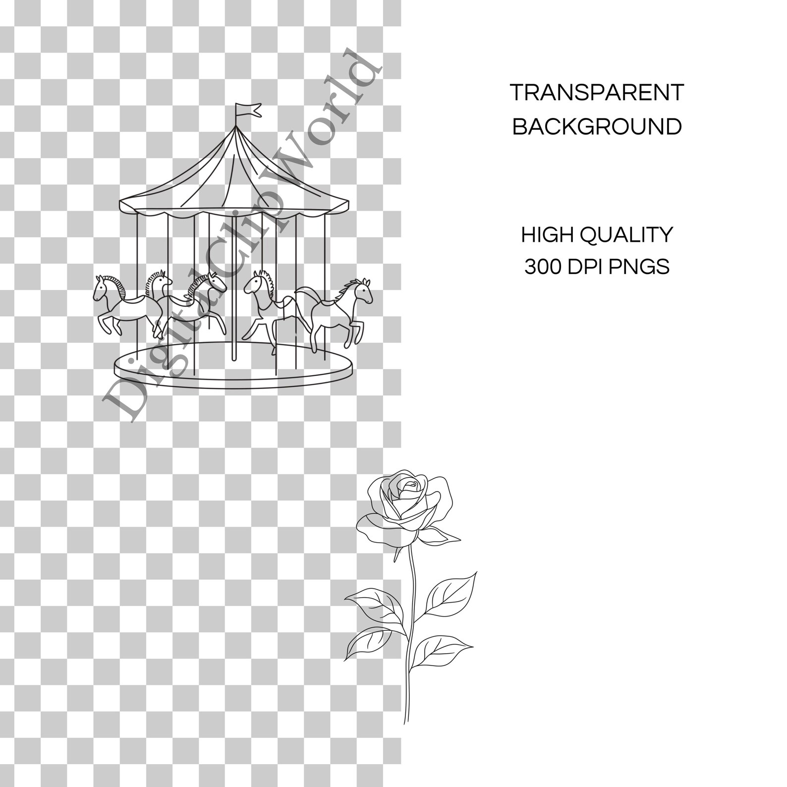 Carousel Line Art | Minimalistic Carousel | Carousel Clipart | Line Art ...