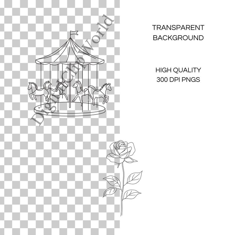 Carousel Line Art | Minimalistic Carousel | Carousel Clipart | Line Art ...