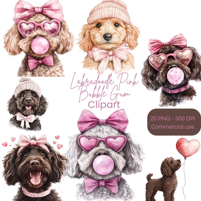 Labradoodle Clipart | Blowing Bubble PNG | Pink Bubblegum PNG ...