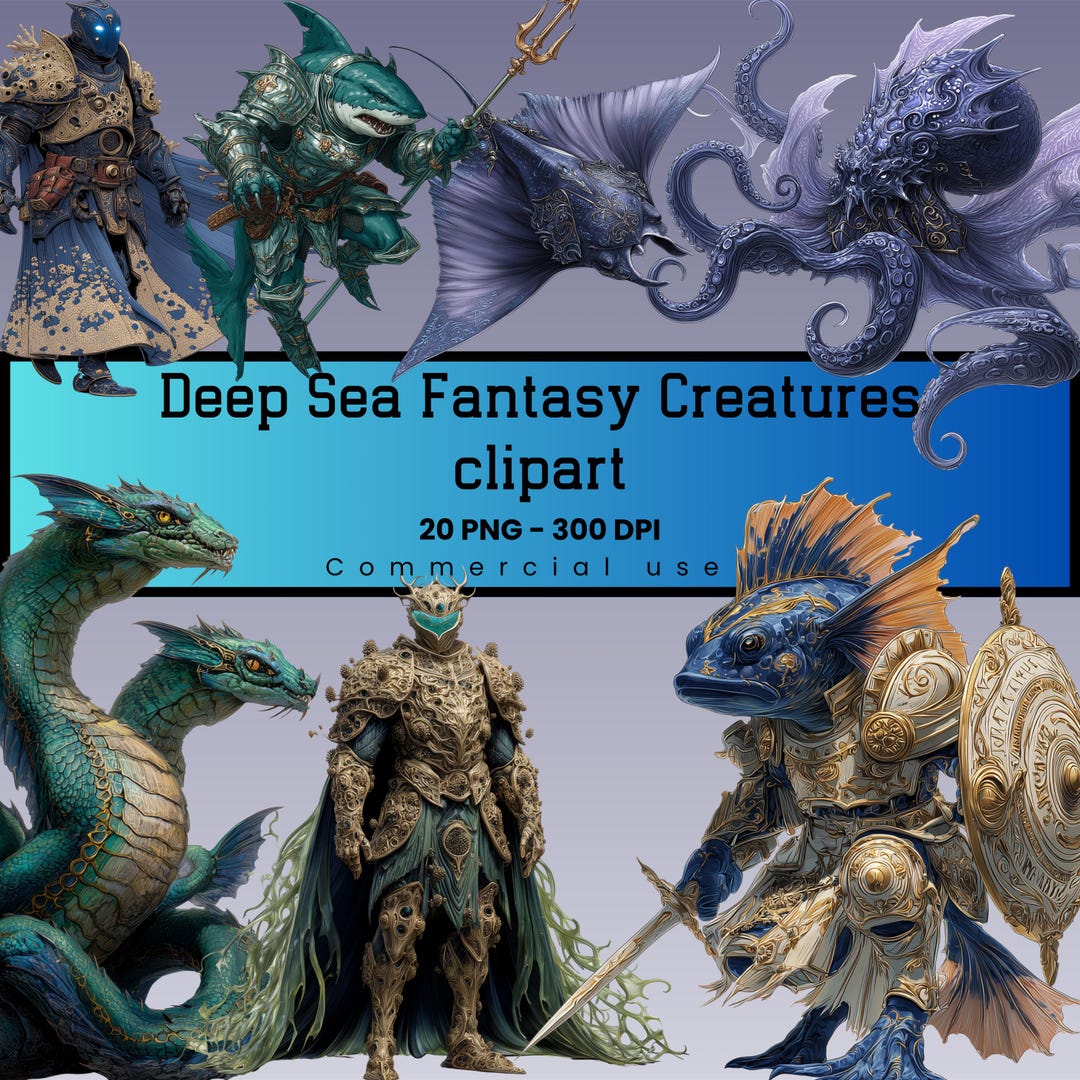 Deep Sea Creatures Clipart, Underwater Fantasy Characters, Ocean ...