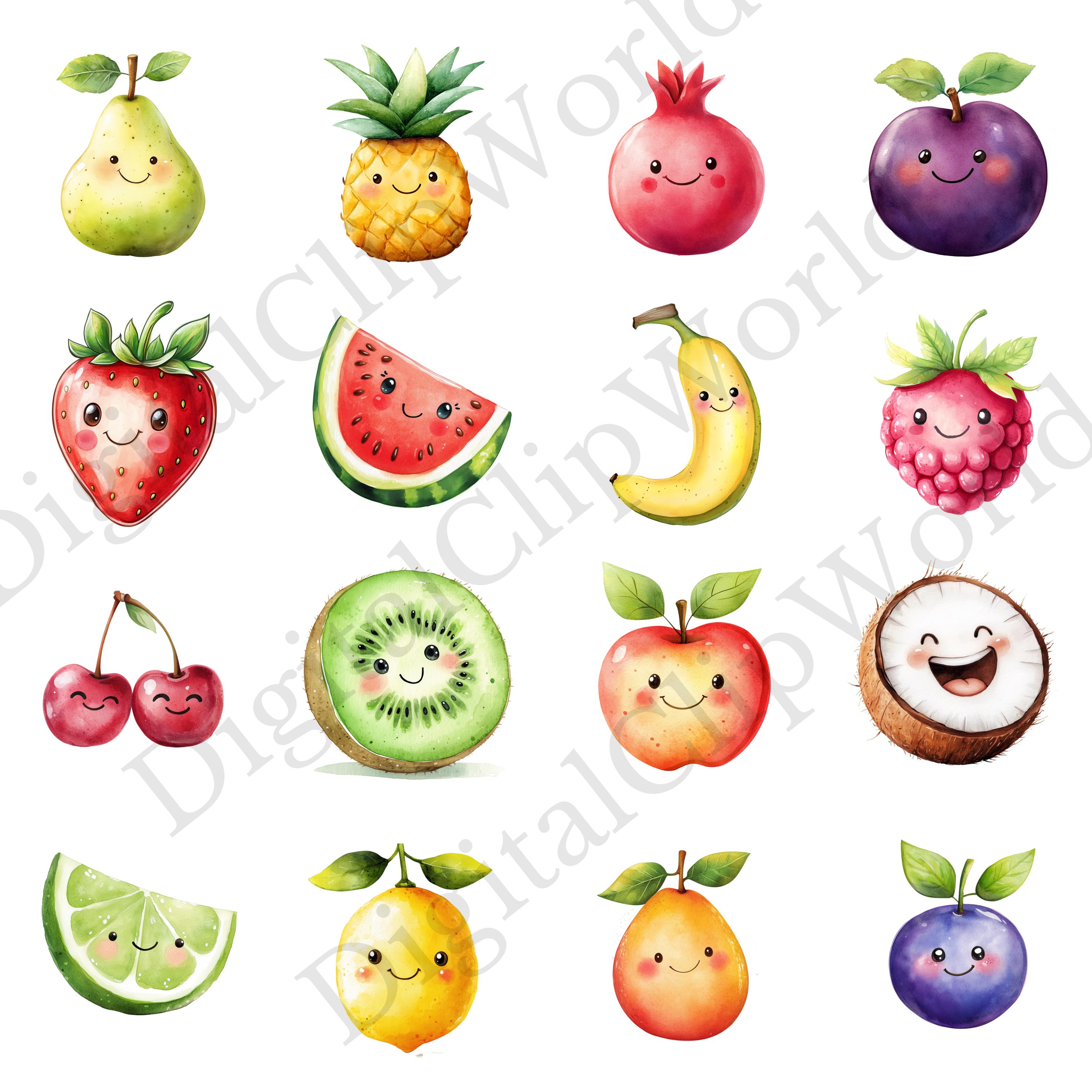Watercolor Fruits Clipart | Cute Fruits Clipart | Summer Fruits Clipart ...