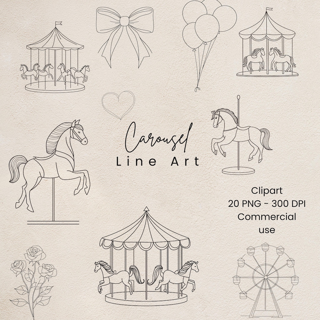 Carousel Line Art | Minimalistic Carousel | Carousel Clipart | Line Art ...