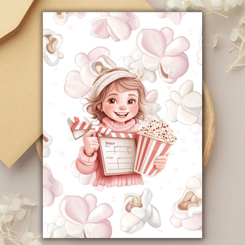 Watercolor Popcorn Clipart | Movie Night Clipart | Cinema Clipart ...