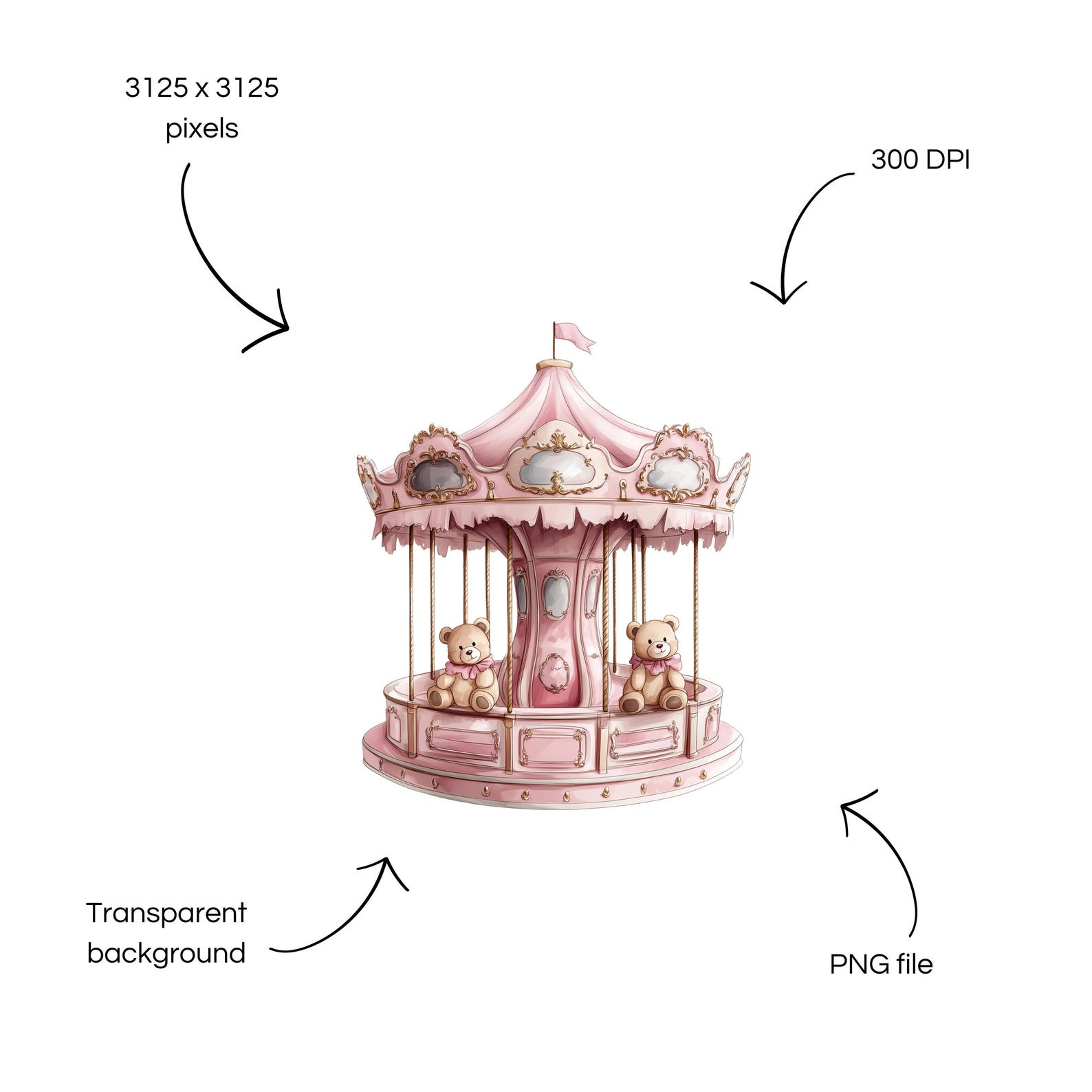 Teddy Bear Carousel | Carousel Bear | Carousel Clipart | Watercolor ...