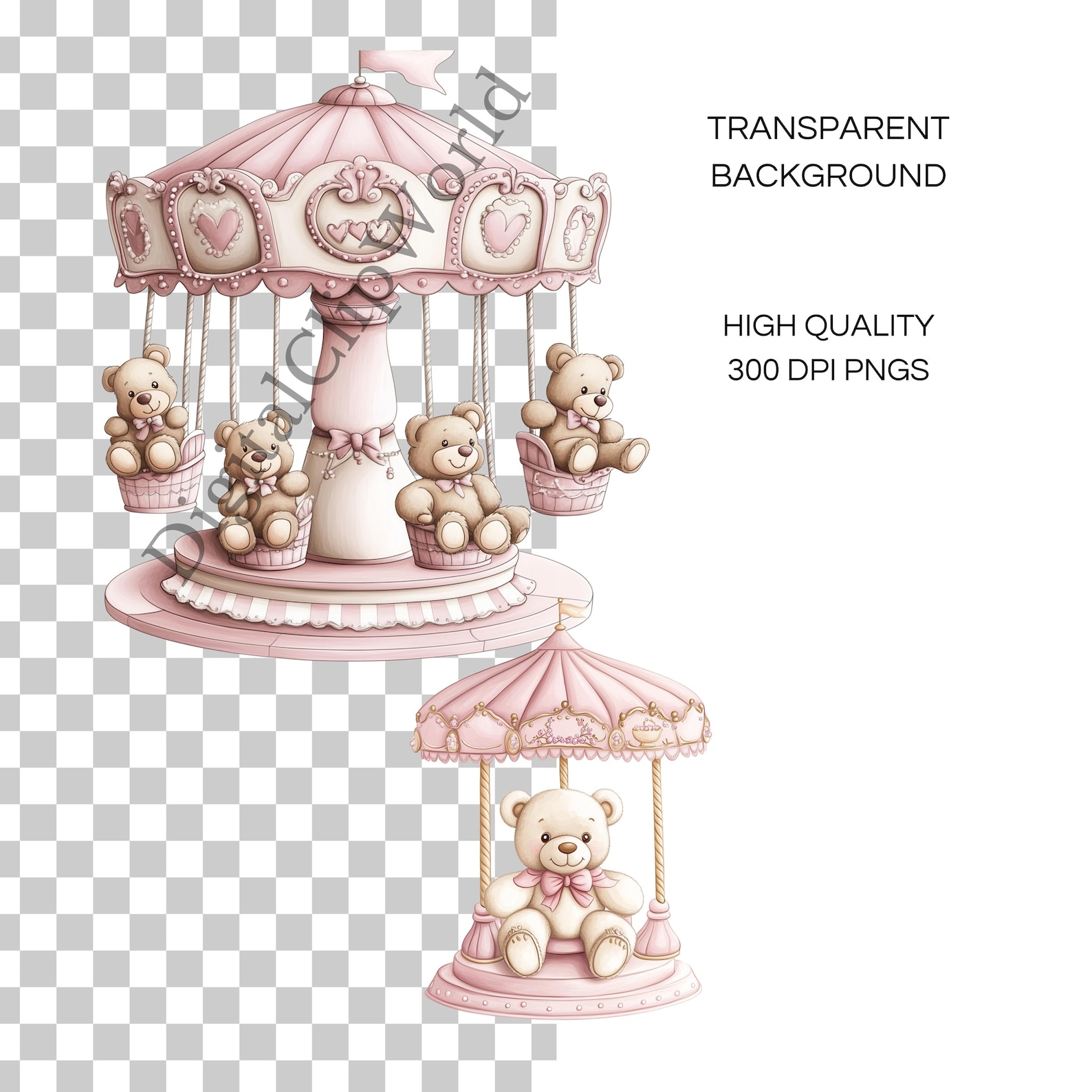Teddy Bear Carousel | Carousel Bear | Carousel Clipart | Watercolor ...