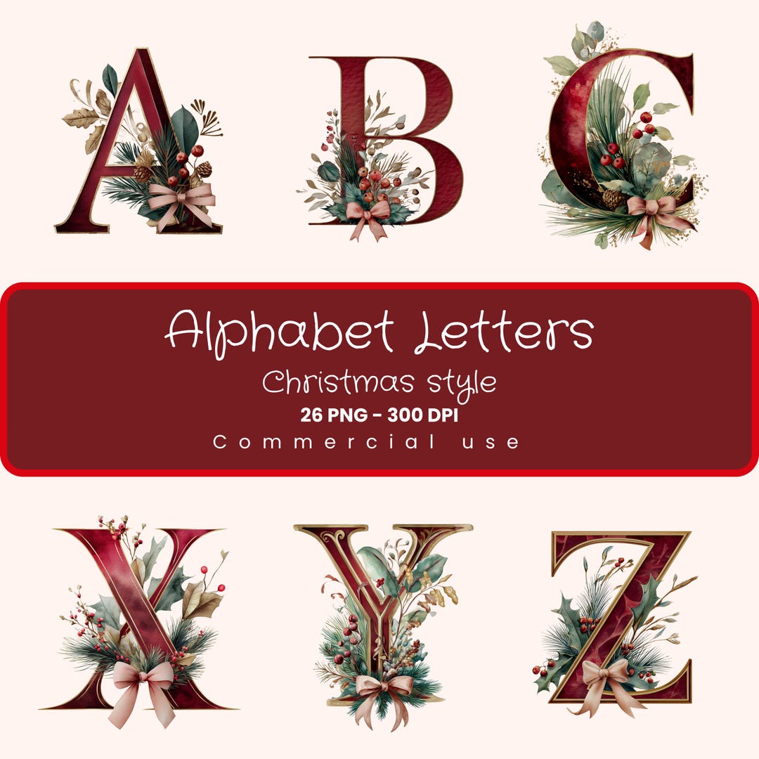 Alphabet Christmas, Letters Clipart, Xmas Font PNG, A-Z Letters Png ...