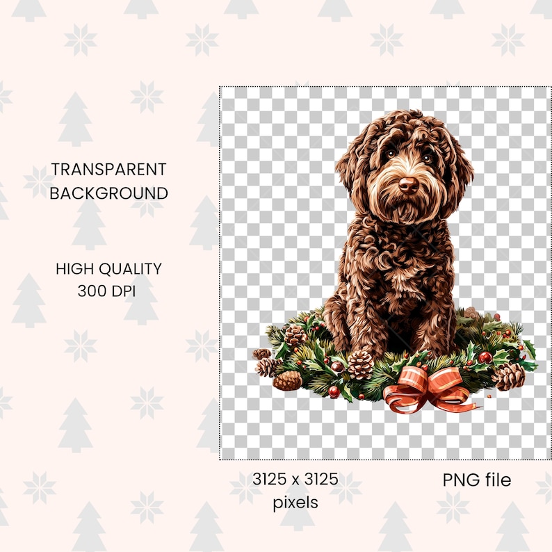 Labradoodle Christmas Clipart, Watercolor Golden Doodle PNG, Xmas Dogs ...