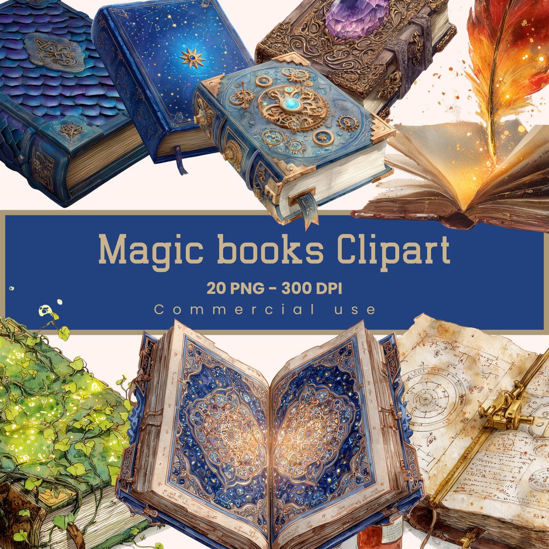 Watercolor Fantasy Books Clipart, Magic Books Png, Library Collection ...