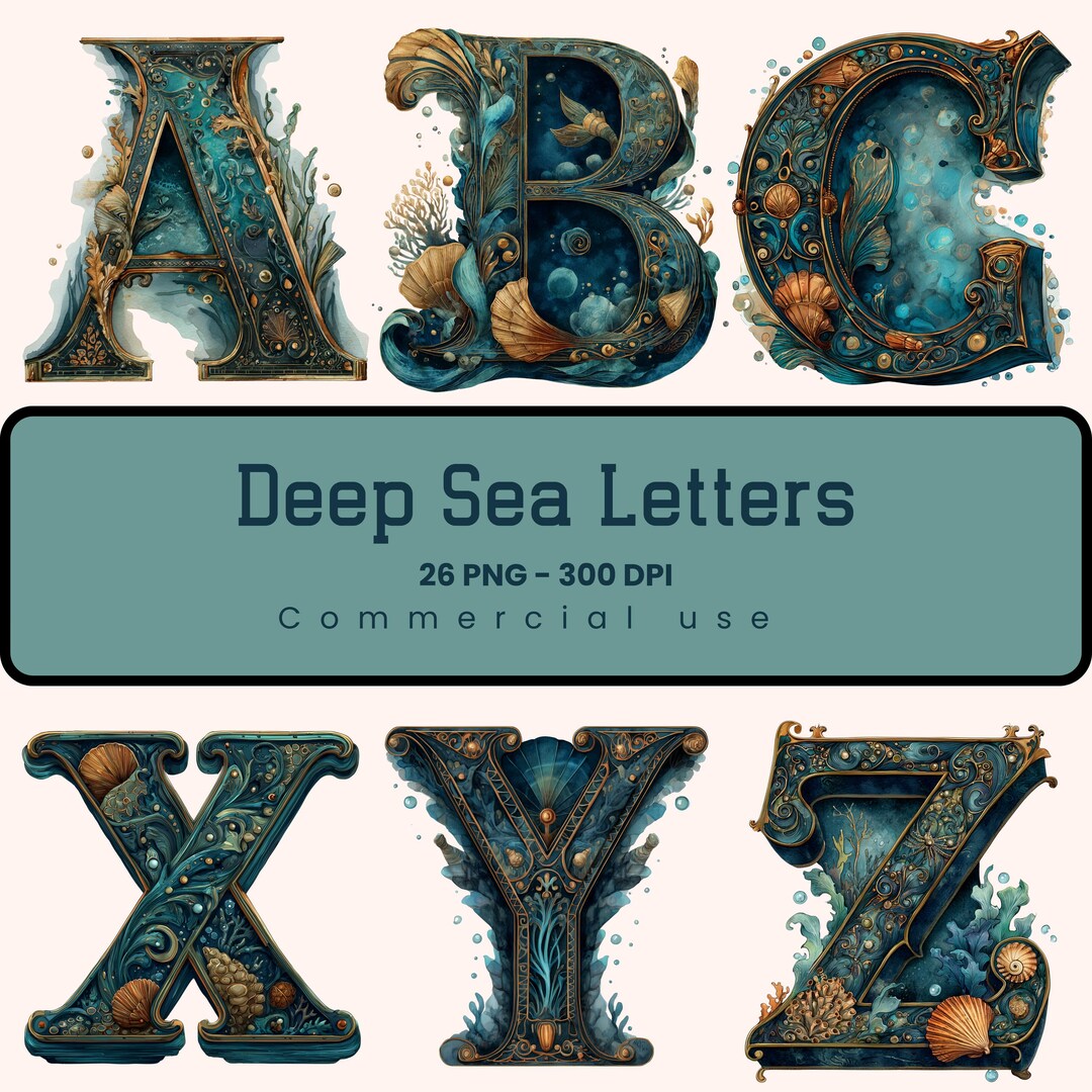 Deep Sea Alphabet, Under the Sea Letters, Letter Art, A-Z Letters Png ...