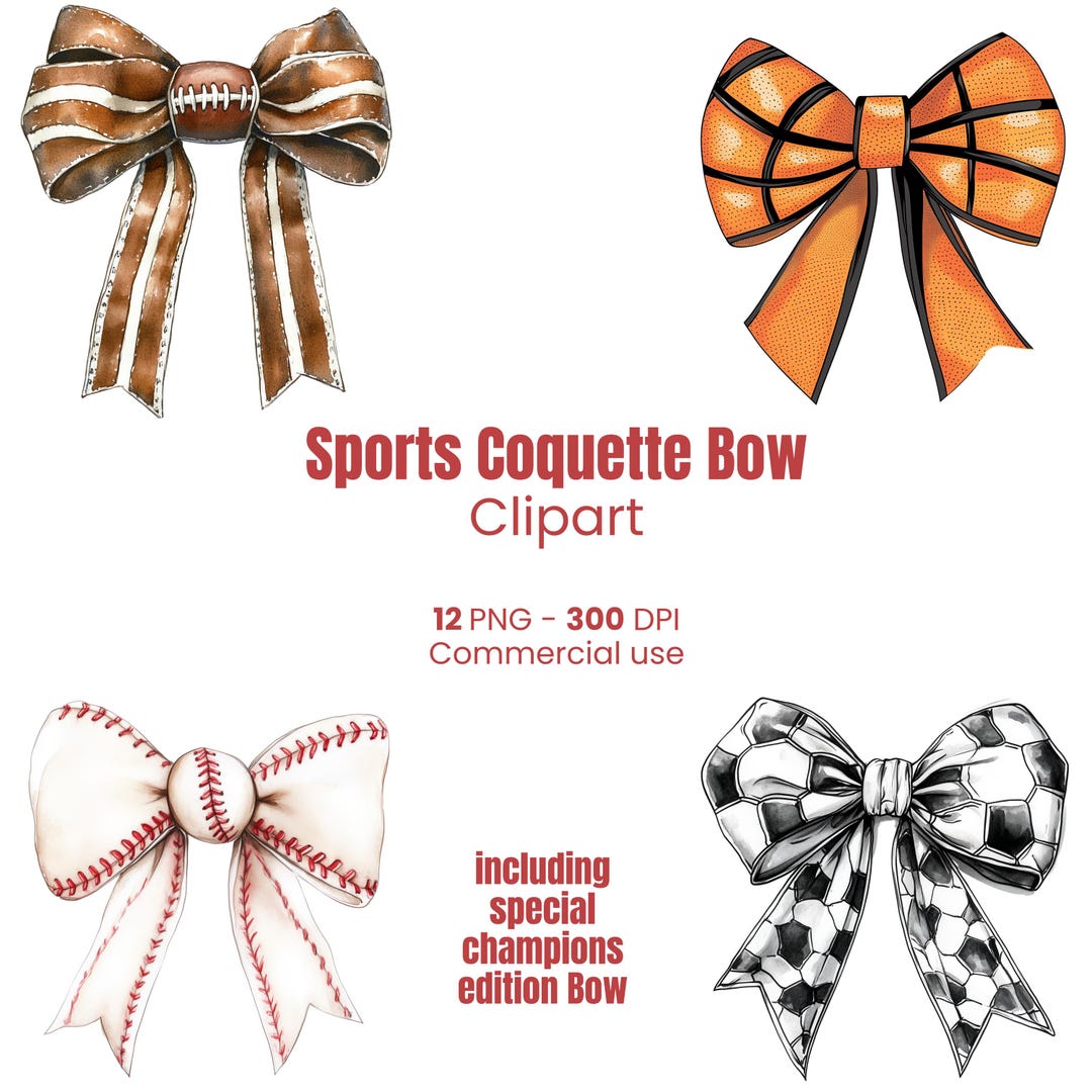 Sports Coquette Bow PNG | Sports Bow PNG Bundle | Retro Football Bow ...