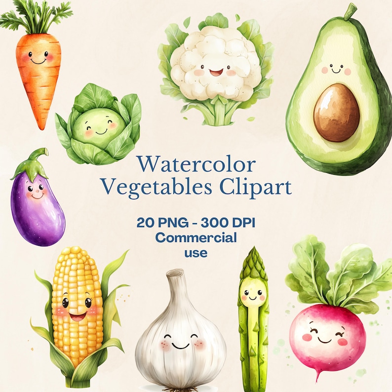 Watercolor Vegetables Clipart | Cute Veggies Clipart | Kawaii ...