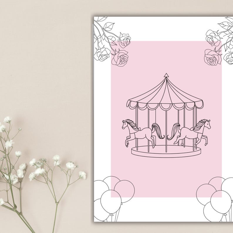 Carousel Line Art | Minimalistic Carousel | Carousel Clipart | Line Art ...