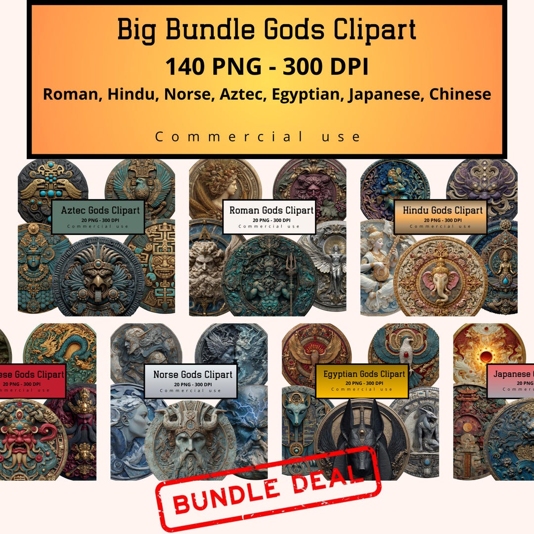 MEGA Ancient Gods Bundle, Mythological Art, Roman, Hindu, Norse, Aztec ...
