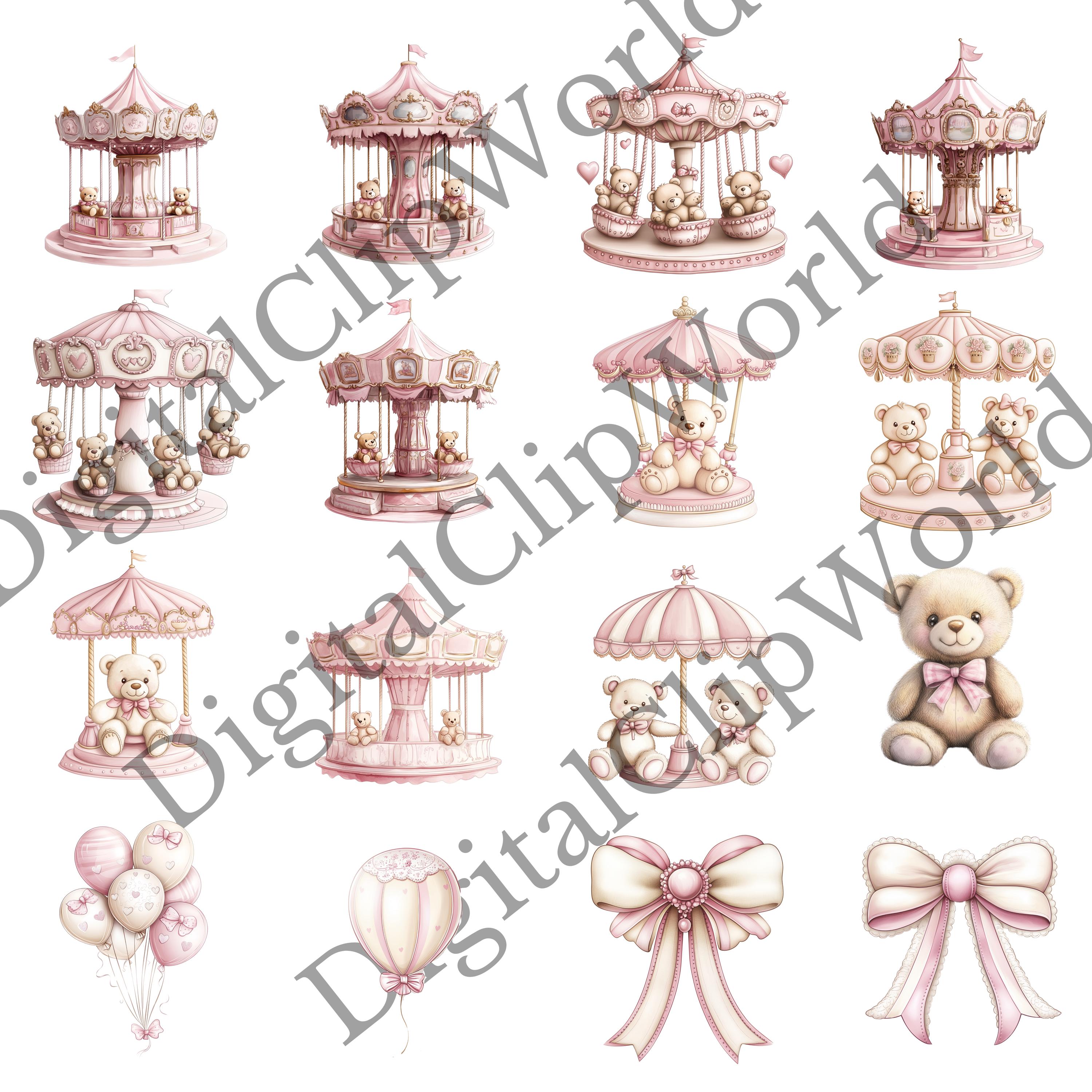 Teddy Bear Carousel | Carousel Bear | Carousel Clipart | Watercolor ...