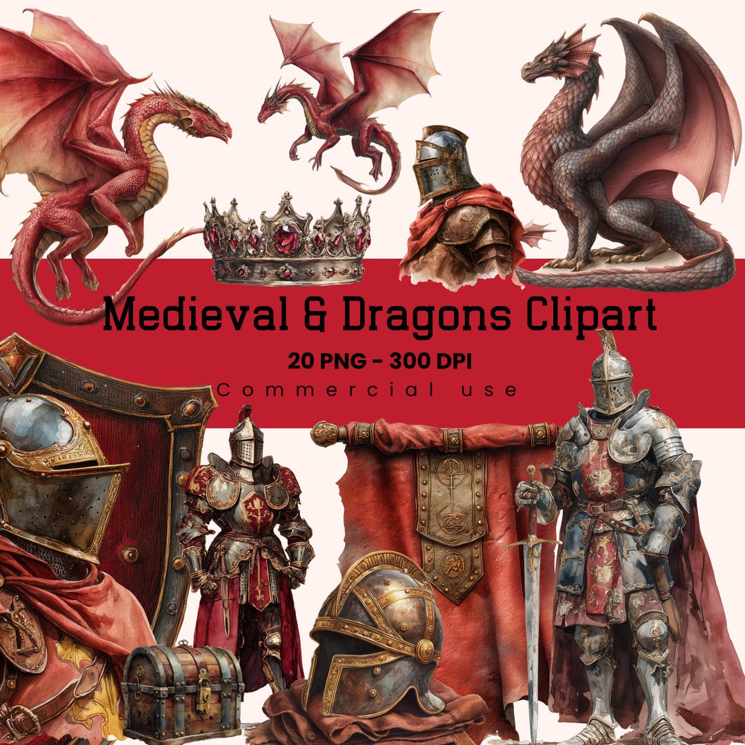 Medieval Clipart, Dragons PNG, Knight Fantasy, Castlecore Scrapbooking ...