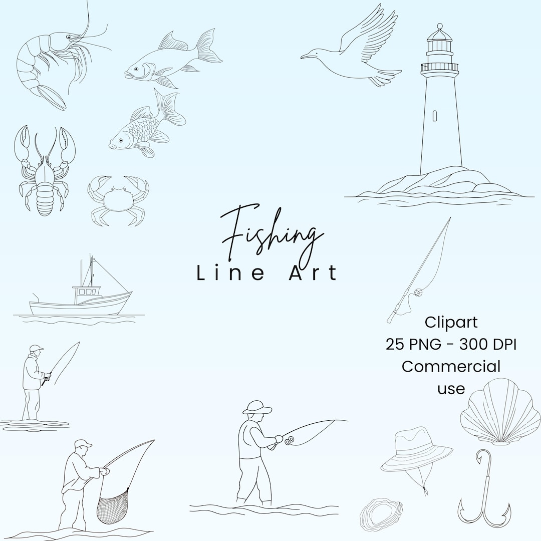 Fishing Line Art | Fishing Clipart | Fishing Line Drawn | Fishing ...