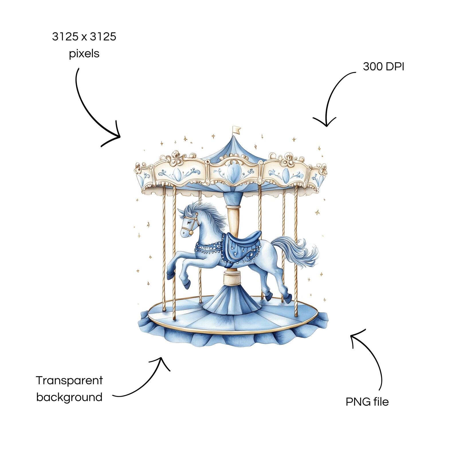 Carousel Clipart | Watercolor Carousel | Pony Carousel | Cute ...