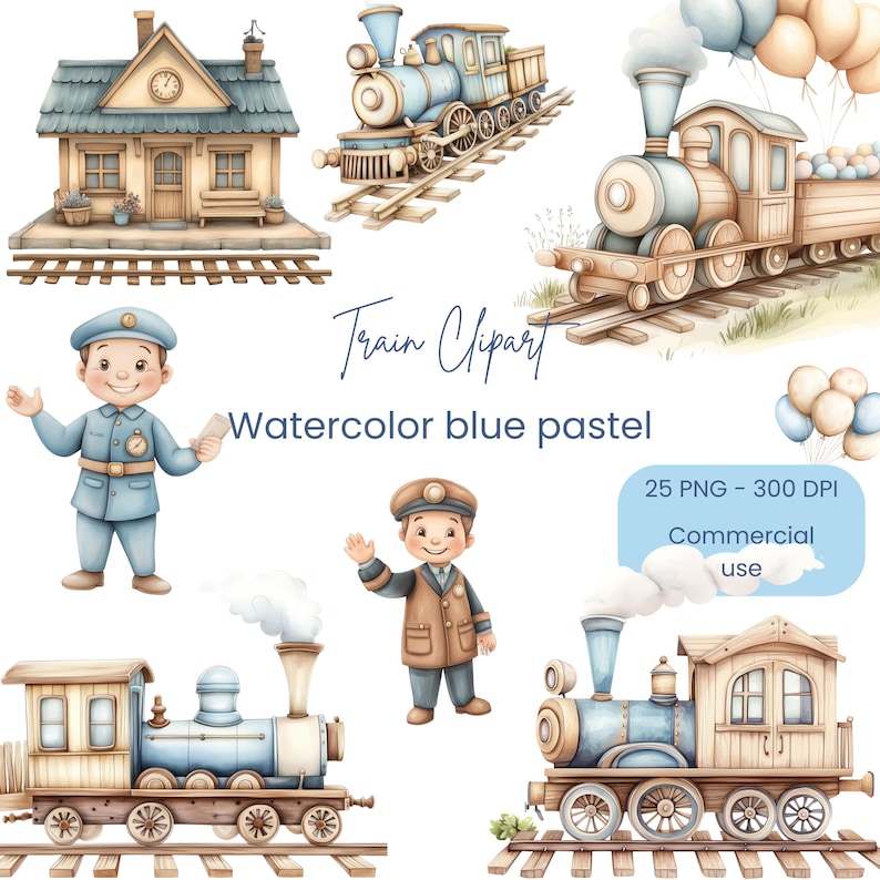 Watercolor Train Clipart | Baby Boy Watercolor Clipart | Its a Boy Baby ...