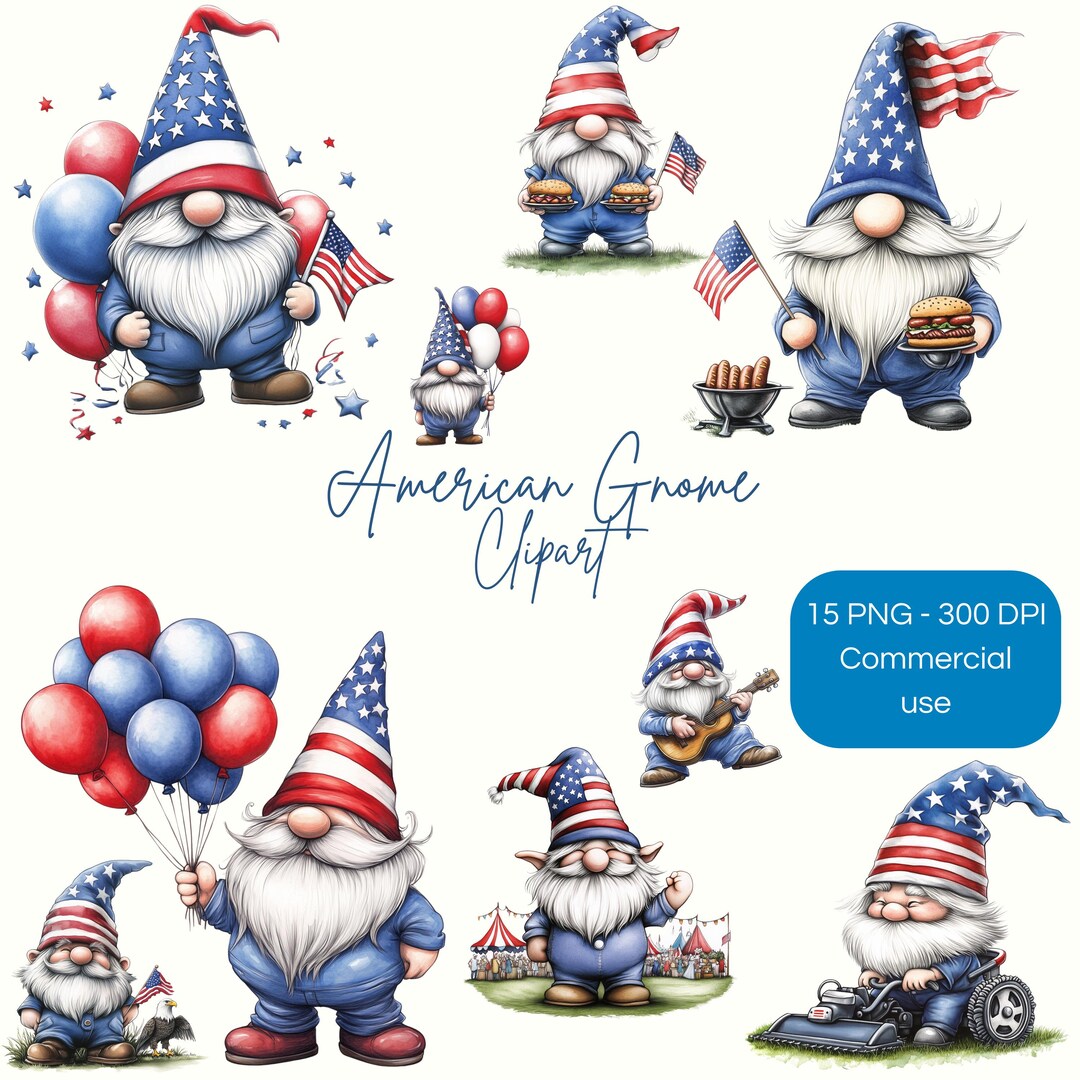 American Gnomes Clipart | Patriotic Gnome PNG | 4th of July Gnome ...