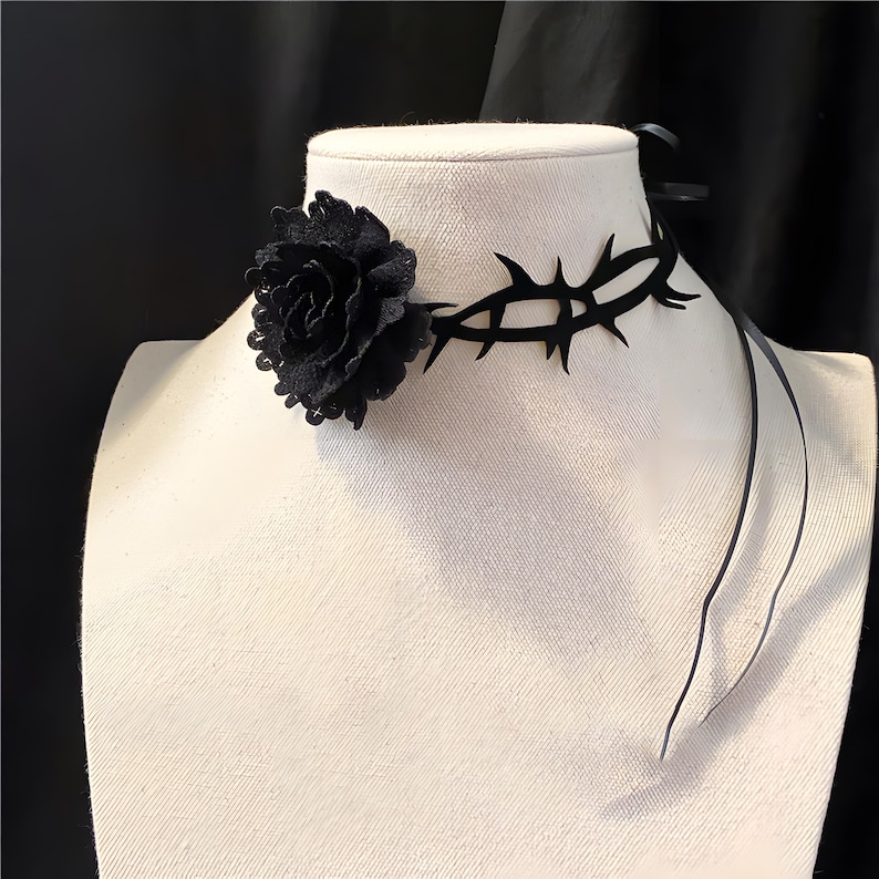 Big Punk Rose Choker Necklace for Women – Thorny Flower Pendant ...