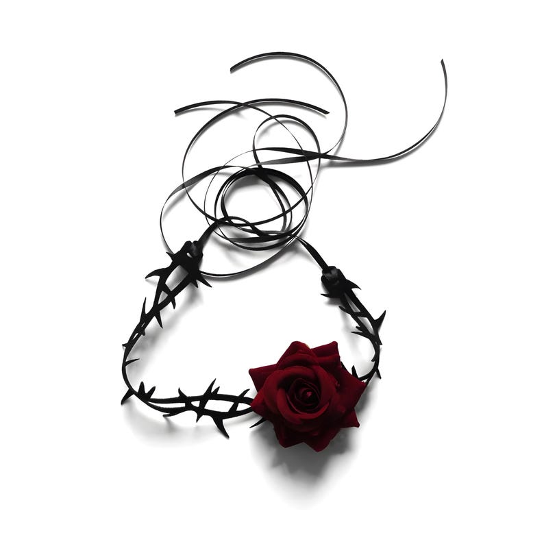 Big Punk Rose Choker Necklace for Women – Thorny Flower Pendant ...