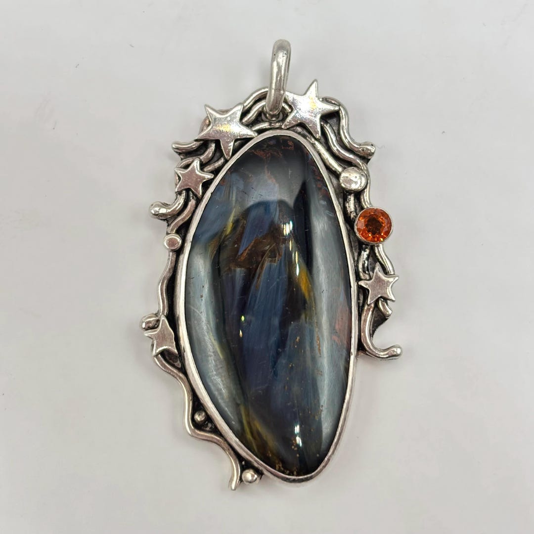 Vintage Uchin Signed Sterling Silver 925 Pietersite Stone & Orange ...