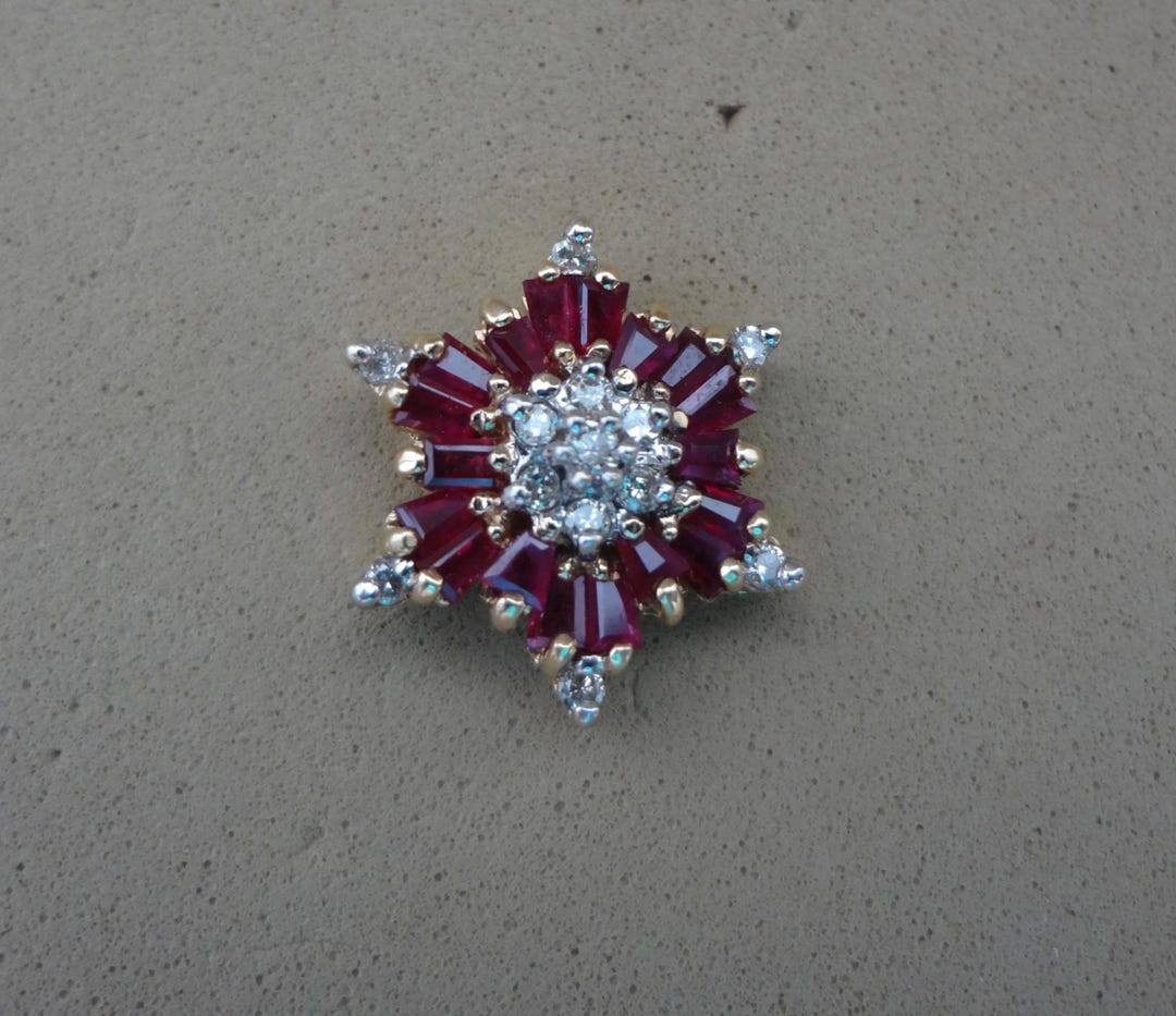 ADL 14K Gold Ruby & Diamond Star-shape Pendant - Etsy