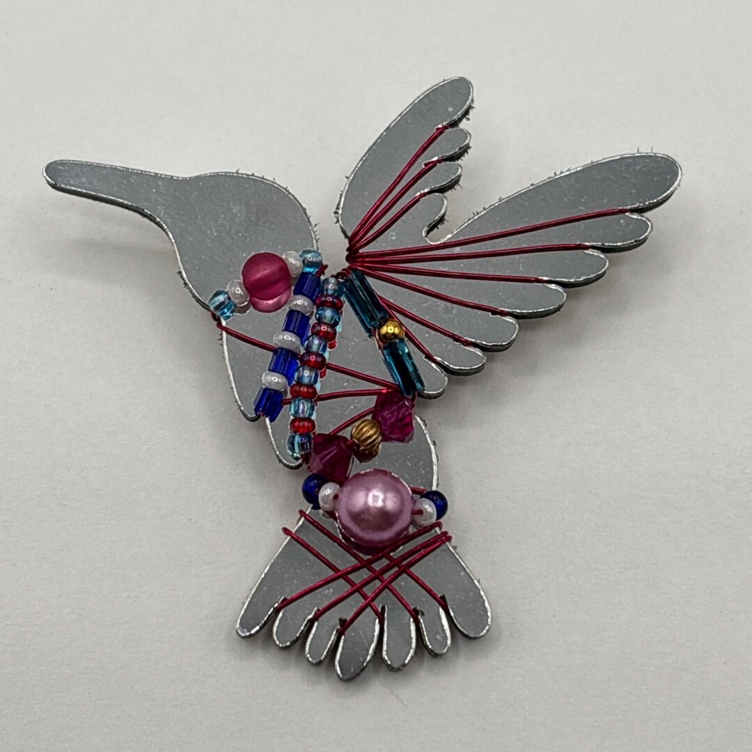 Liztech Handmade Silver Tone Beaded Artisan Hummingbird Brooch Pin 2004 ...