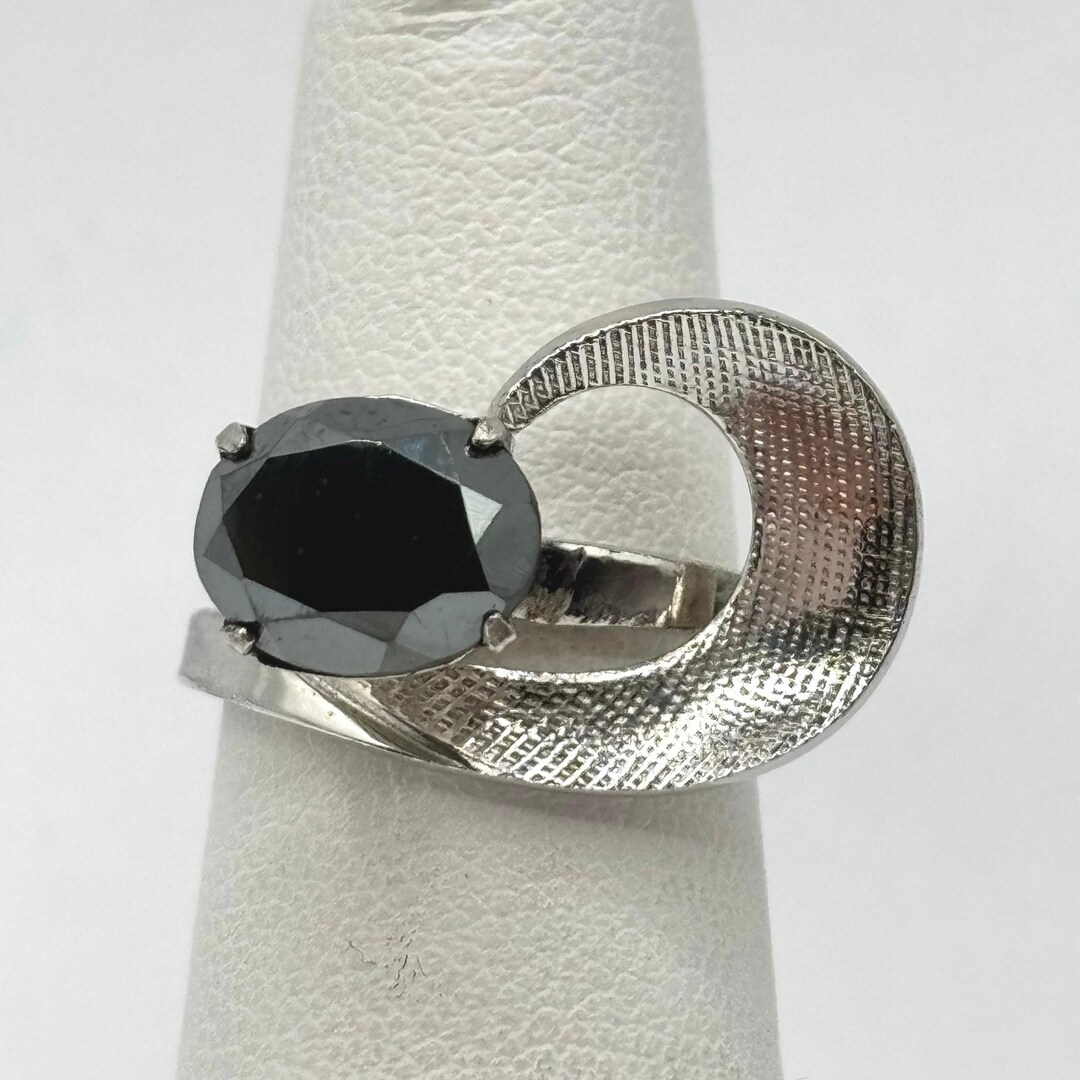 Vintage Sterling Silver 925 Hematite Stone Modernist Swoop Ring Size 5 ...