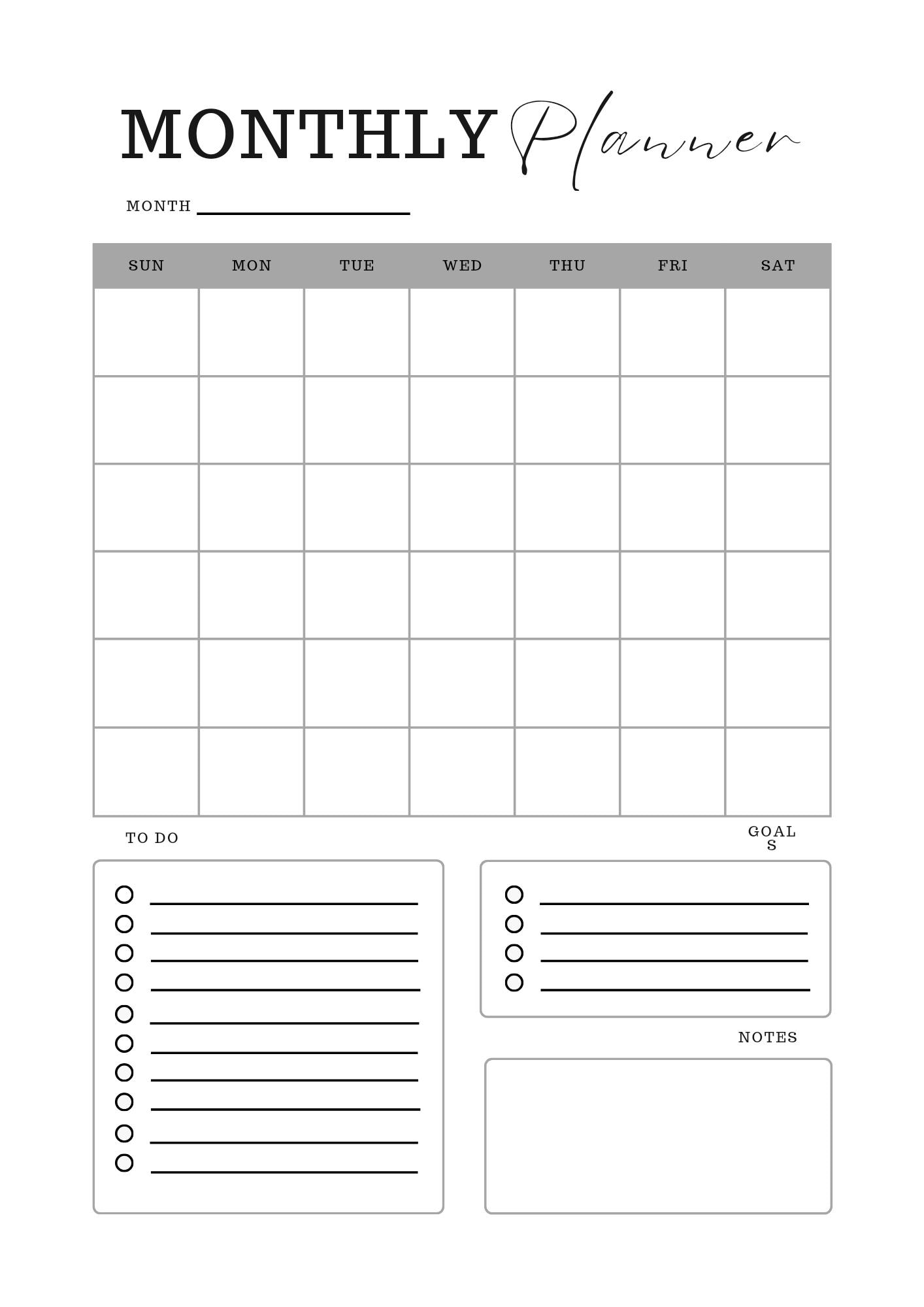 Minimalist Monthly Planner | Printable Monthly Calendar | Undated ...