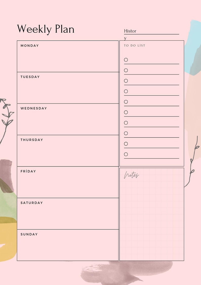 Weekly Planner Template - Minimalist Pink Design, Printable Weekly ...