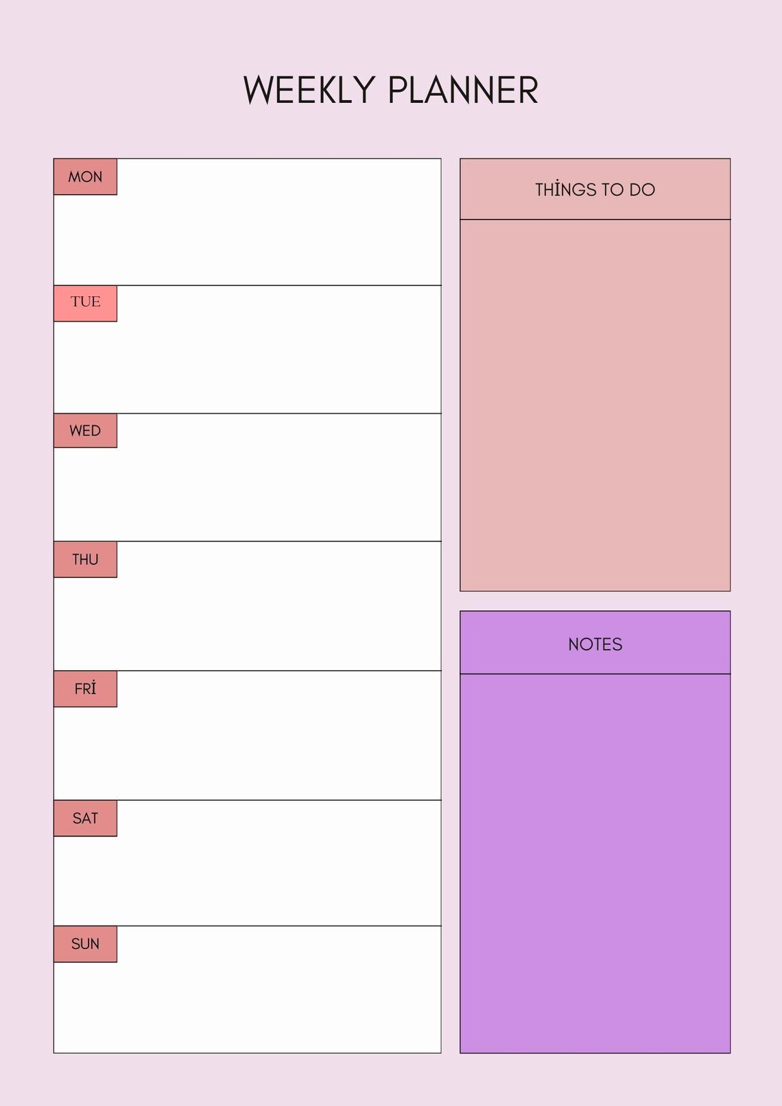Minimalist Weekly Planner Template Printable Weekly Schedule To-do List ...